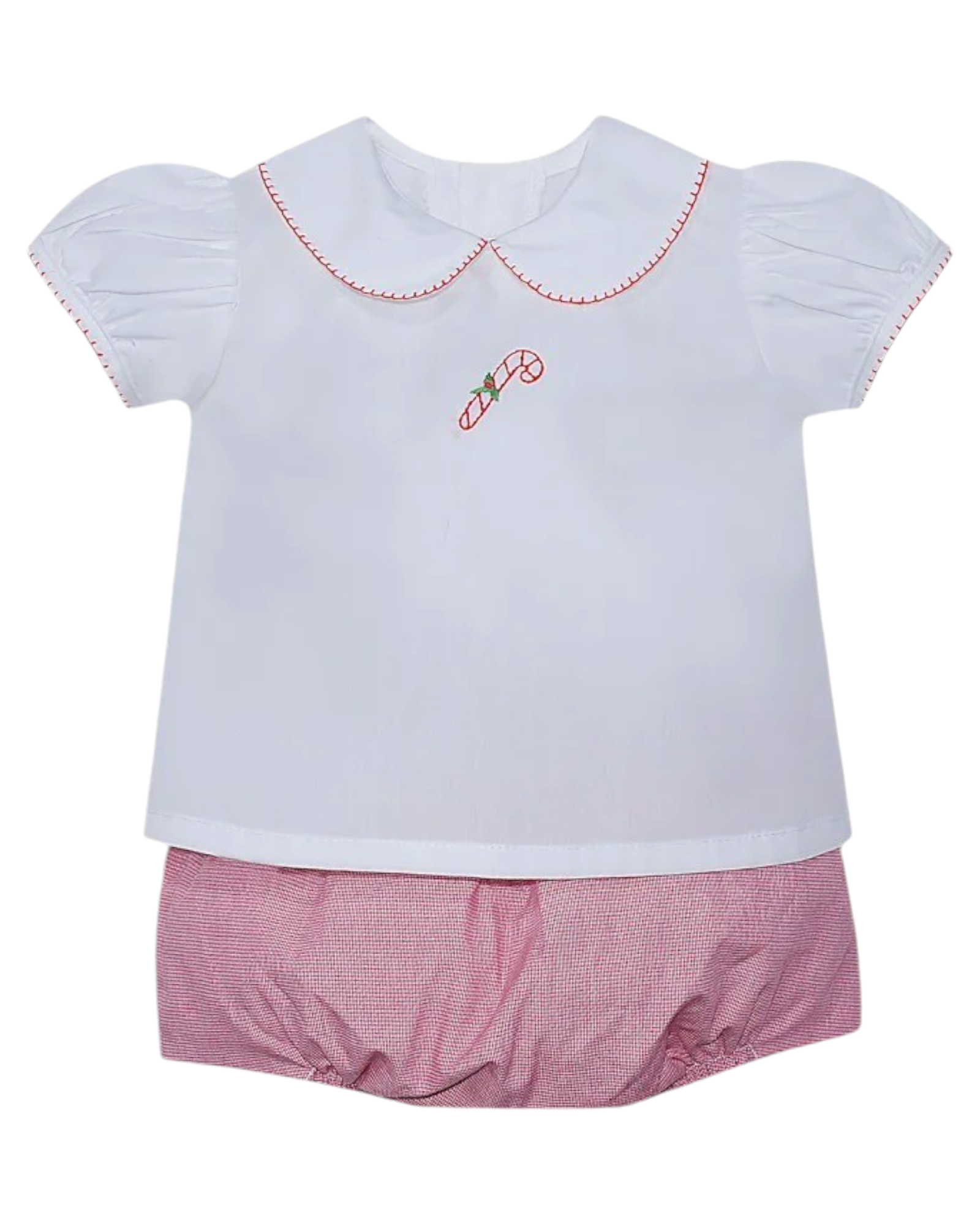 Embroidered Candy Cane Red Check Girls Diaper Set – That Store
