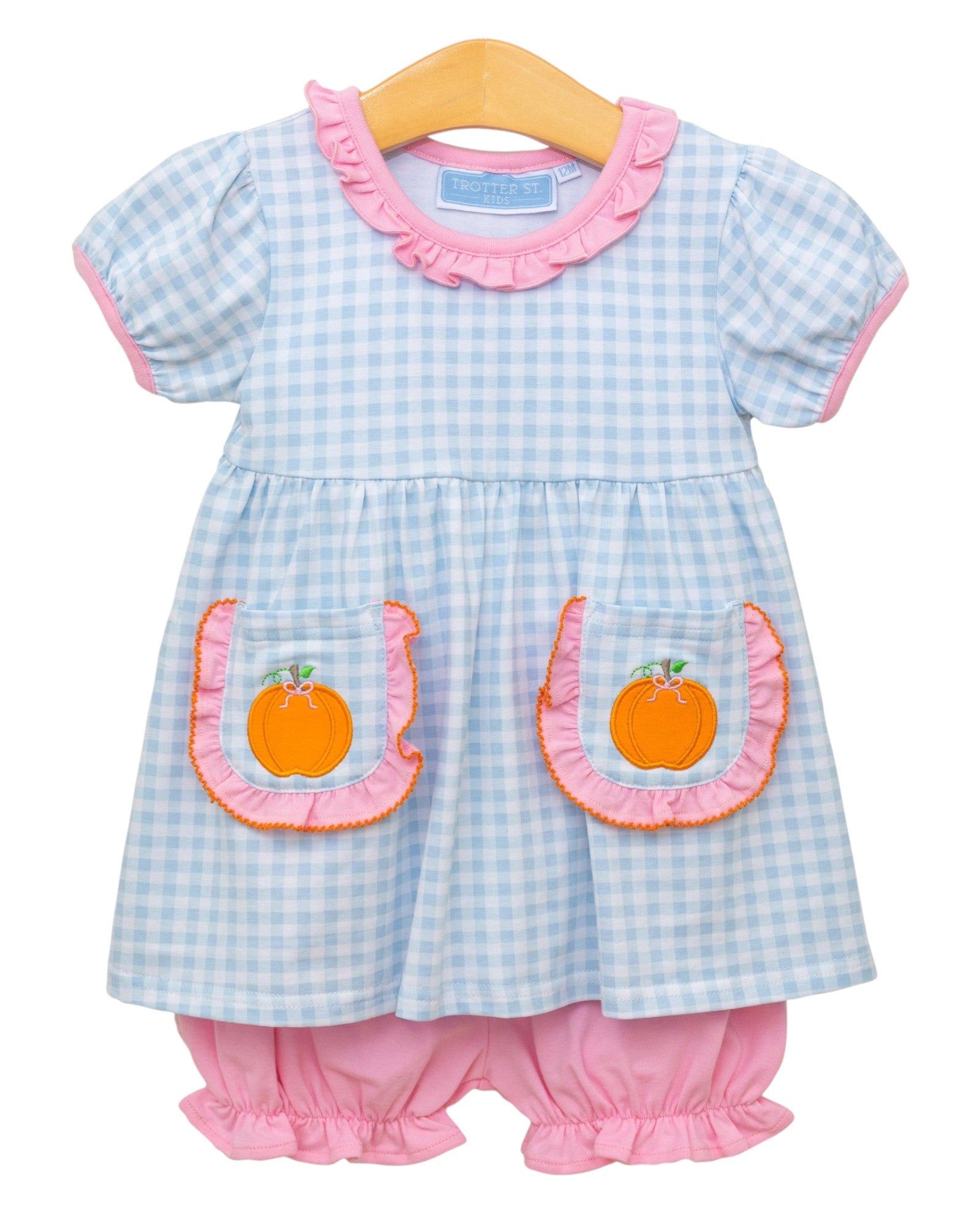 Pumpkin Blue Check Ruffle Girls Bloomer Set – ShopThatStore.com